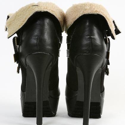 Fashionwear Fold Over Fur Cuff Lug Sole Booties on Luulla