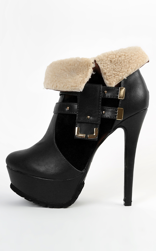 Fashionwear Fold Over Fur Cuff Lug Sole Booties on Luulla