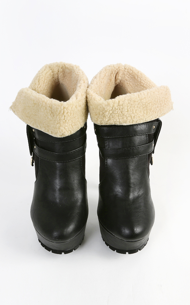 Fashionwear Fold Over Fur Cuff Lug Sole Booties on Luulla